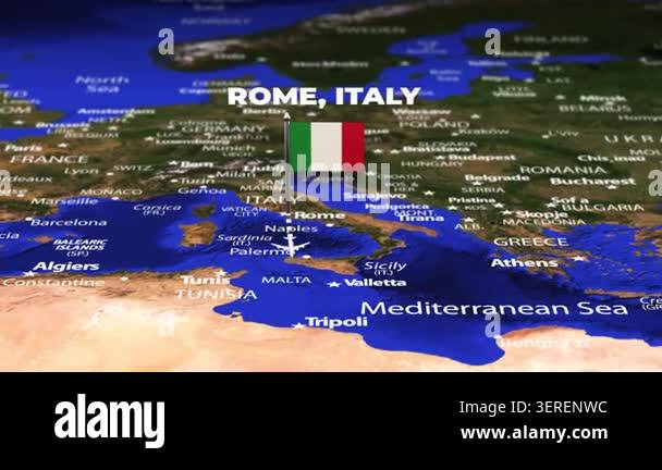 Flight From Rome ITALY to Windhoek NAMIBIA with flag pins Stock Video ...