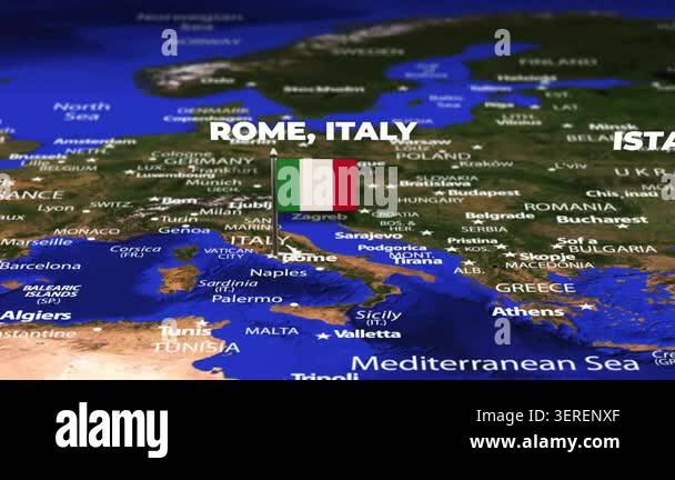 Flight From Rome ITALY to Istanbul Turkey with flag pins Stock Video ...