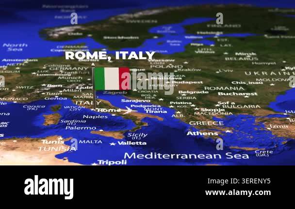 Flight From Rome ITALY to Islamabad PAKISTAN with flag pins Stock Video ...