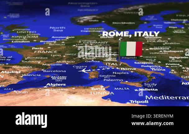 Flight From Rome ITALY to Havana CUBA with flag pins Stock Video ...