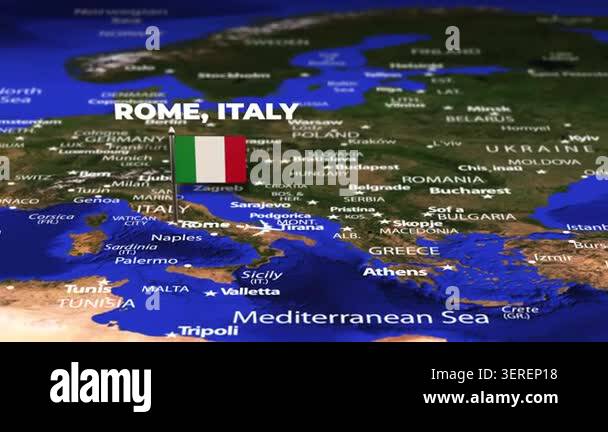 Flight From Rome ITALY to Thimphu BHUTAN with flag pins Stock Video ...
