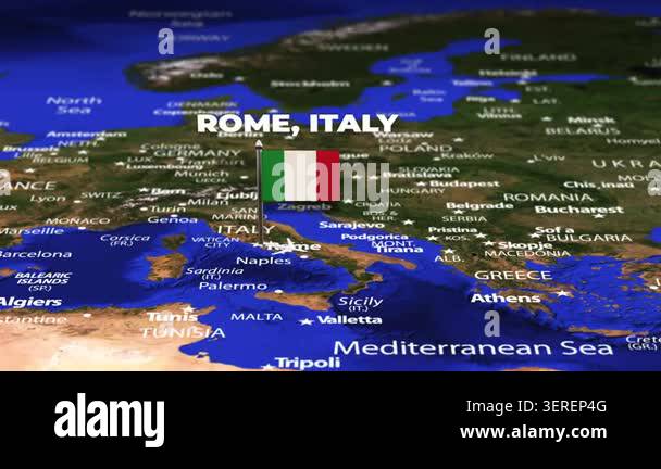 Flight From Rome ITALY to Amman JORDAN with flag pins Stock Video ...