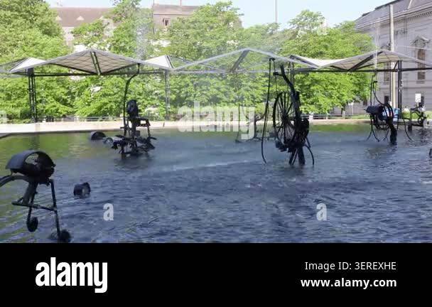 Basel, Switzerland, May 24, 2026: Water feature with mechanical ...