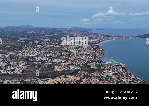Aerial Bay City Panorama Revealing Coastal Sprawl, Rooftops And Marina ...