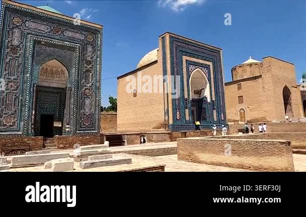 SAMARKAND, UZBEKISTAN - MAY 6, 2022: A 4K wide-angle panning shot of ...