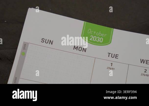 October 2030 planner page close up for monthly calendar concept with ...