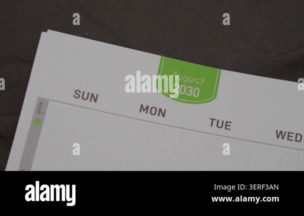 August 2030 planner page close up for monthly scheduling concept with ...