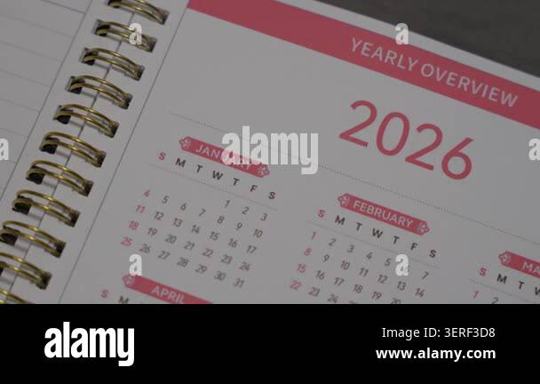 2026 yearly overview calendar close up for business planning concept ...