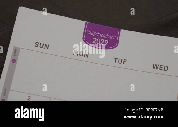 September 2029 planner page close up for monthly calendar concept with ...