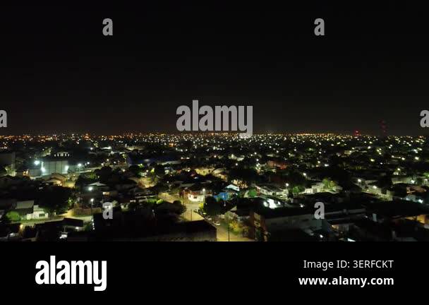 fireworks over mar del plata at night aerial drone view, colorful ...