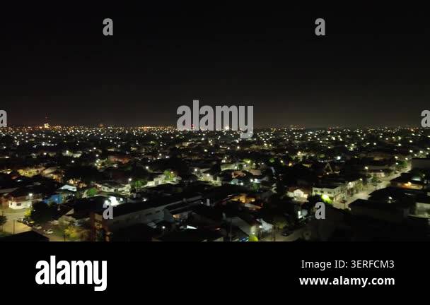 fireworks over mar del plata at night aerial drone view, colorful ...