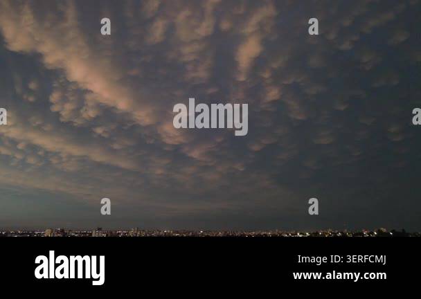 night thunderstorm over landscape aerial drone view, dramatic night ...