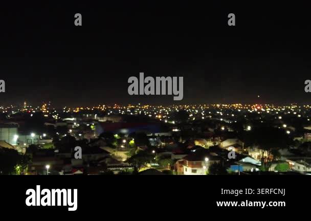 fireworks over mar del plata at night aerial drone view, colorful ...
