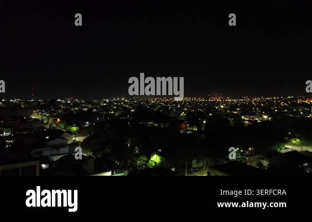 fireworks over mar del plata at night aerial drone view, colorful ...