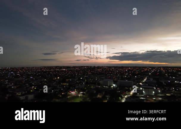 night thunderstorm over landscape aerial drone view, dramatic night ...