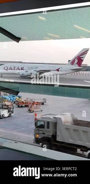Doha, Qatar - March 28, 2023: Qatar Airways Airbus A380 passenger ...
