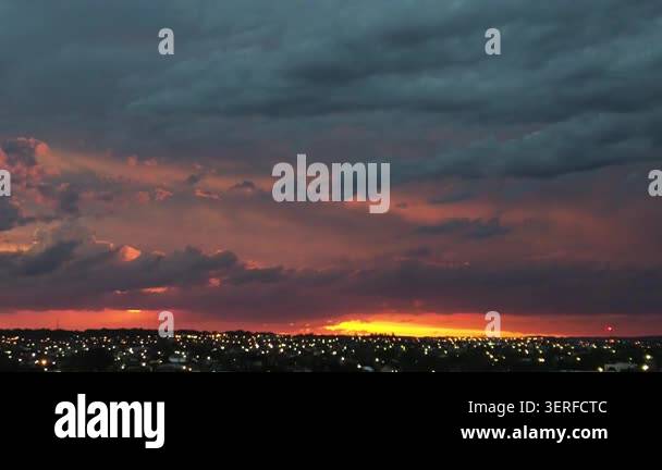 night thunderstorm over landscape aerial drone view, dramatic night ...