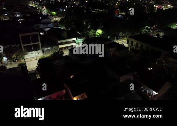 fireworks over mar del plata at night aerial drone view, colorful ...