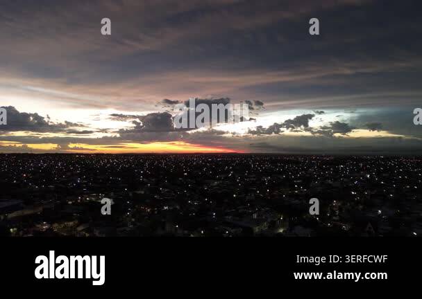 night thunderstorm over landscape aerial drone view, dramatic night ...