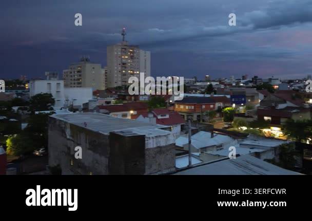 night thunderstorm over landscape aerial drone view, dramatic night ...