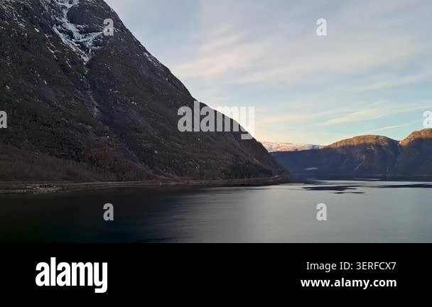 Norway Eidfjord JAN 19 2025 Calm Fjord Lake Surrounded by Snowy ...