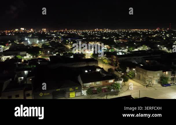 fireworks over mar del plata at night aerial drone view, colorful ...