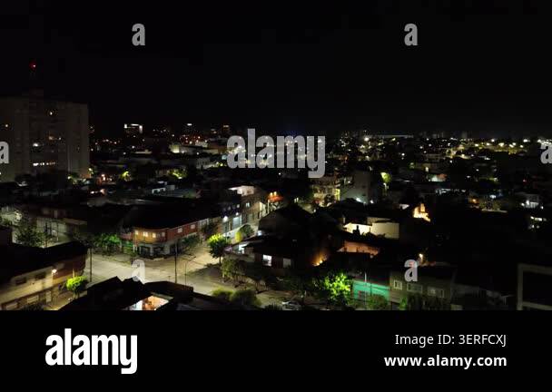 fireworks over mar del plata at night aerial drone view, colorful ...