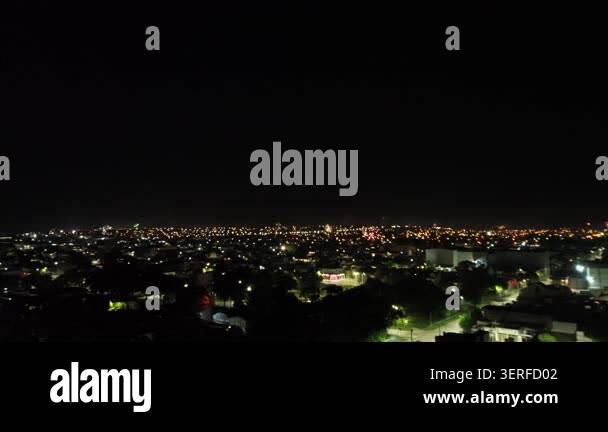 fireworks over mar del plata at night aerial drone view, colorful ...