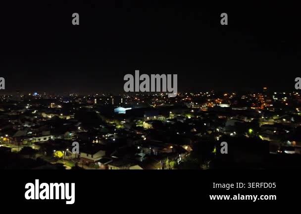 fireworks over mar del plata at night aerial drone view, colorful ...