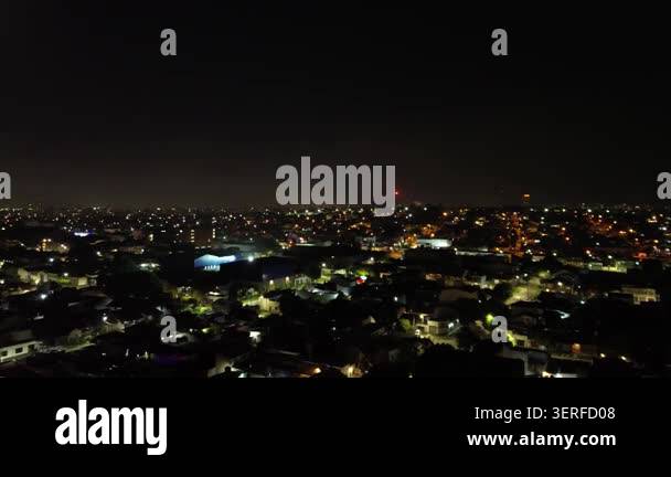 fireworks over mar del plata at night aerial drone view, colorful ...