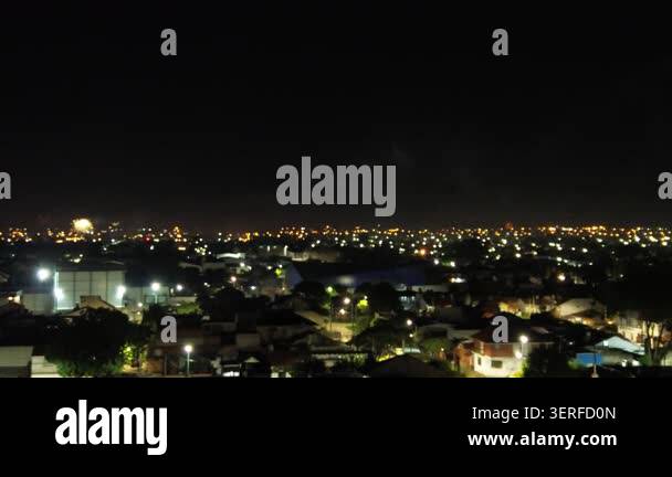 fireworks over mar del plata at night aerial drone view, colorful ...