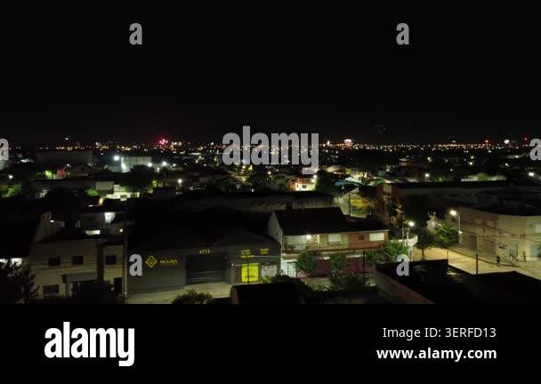 fireworks over mar del plata at night aerial drone view, colorful ...