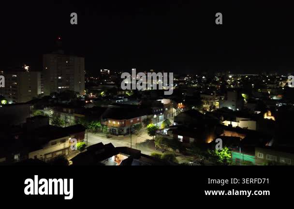 fireworks over mar del plata at night aerial drone view, colorful ...
