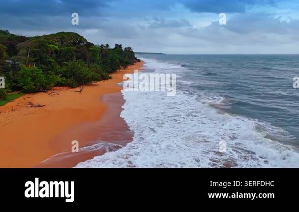 Drone view of a wild red sand beach with jungle, Bocas del Toro, Panama ...