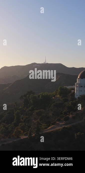Aerial shot of Griffith Observatory with Hollywood Sign and Los Angeles ...