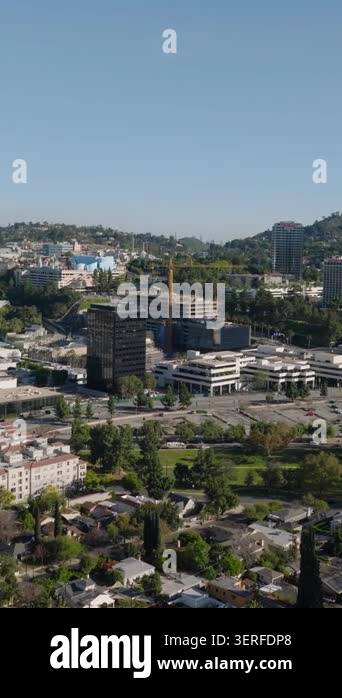 Aerial view of famous complex of buildings in Universal City on sunny ...