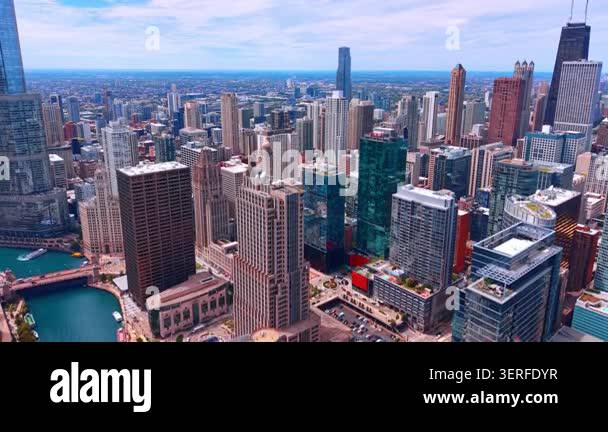 Chicago, USA, 27 May 2026: Panoramic aerial view of downtown Chicago ...