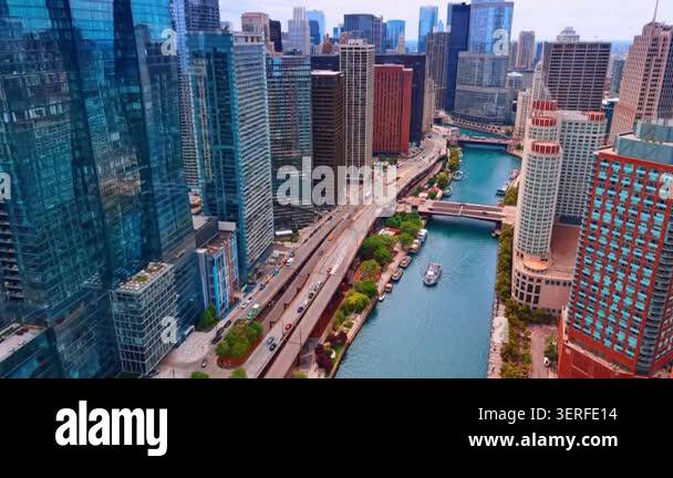 Chicago, USA, 27 May 2026: Aerial view of Wacker Drive and Chicago ...