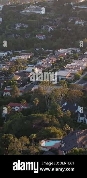 Residential area with luxury houses and streets in the USA, elevated ...