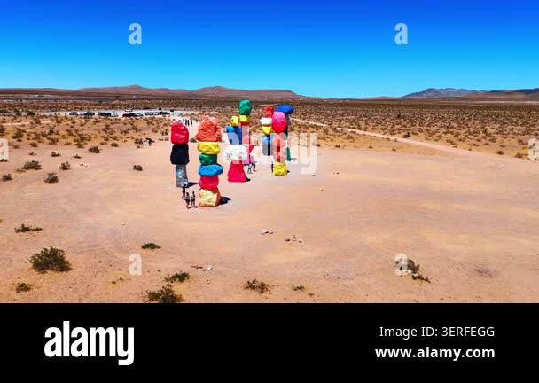 Nevada, USA, 25 May 2026: Aerial view of colorful stacked boulder ...