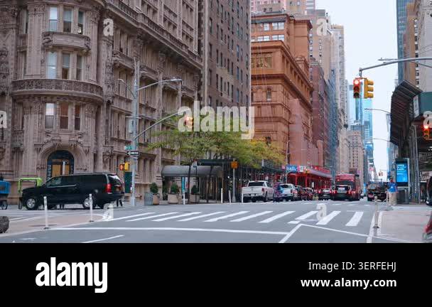 New York, USA, 25 October 2025: Ornate brownstone facades on West 58th ...