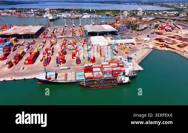 Burgas, Bulgaria, 21 May 2026: Two cargo ships docked side by side at ...