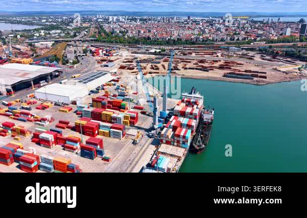 Burgas, Bulgaria, 21 May 2026: Container ship docked at cargo terminal ...
