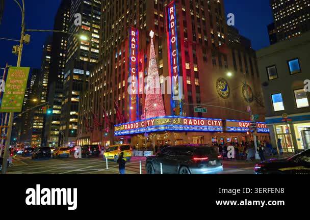 New York, USA, 25 December 2025: Night view of Radio City Music Hall ...