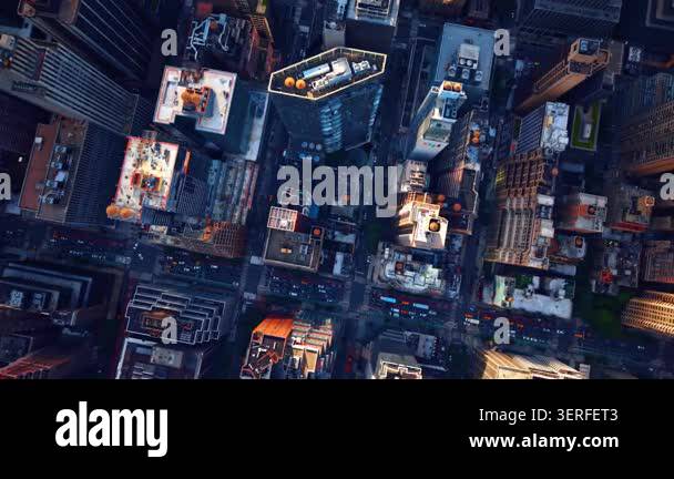 Overhead look at metropolitan streets, New York City. Straight down ...
