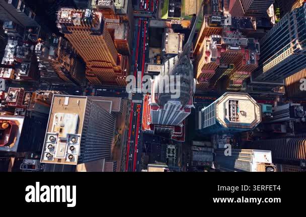 Aerial view of Chrysler Building spire and Manhattan street grid ...