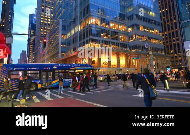 New York, USA, 25 December 2025: Dusk pedestrian crossing at West 42nd ...