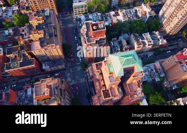 Manhattan street and residential buildings. Top down perspective of New ...