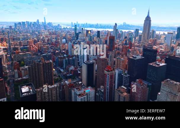 Landmark skyscraper rising above midtown, New York City. Distant ...