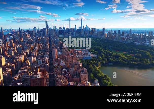 Rising over historic residential blocks of Manhattan. Scenery of ...